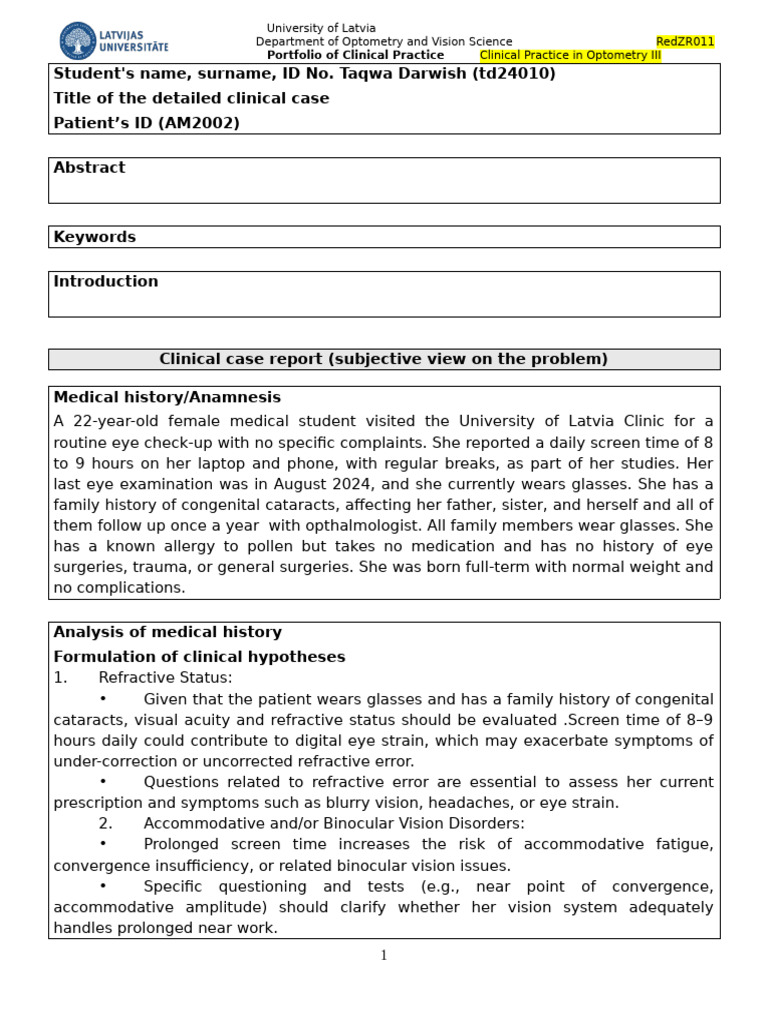 Form - Structure of Case Report - ENG | PDF | Human Eye | Senses