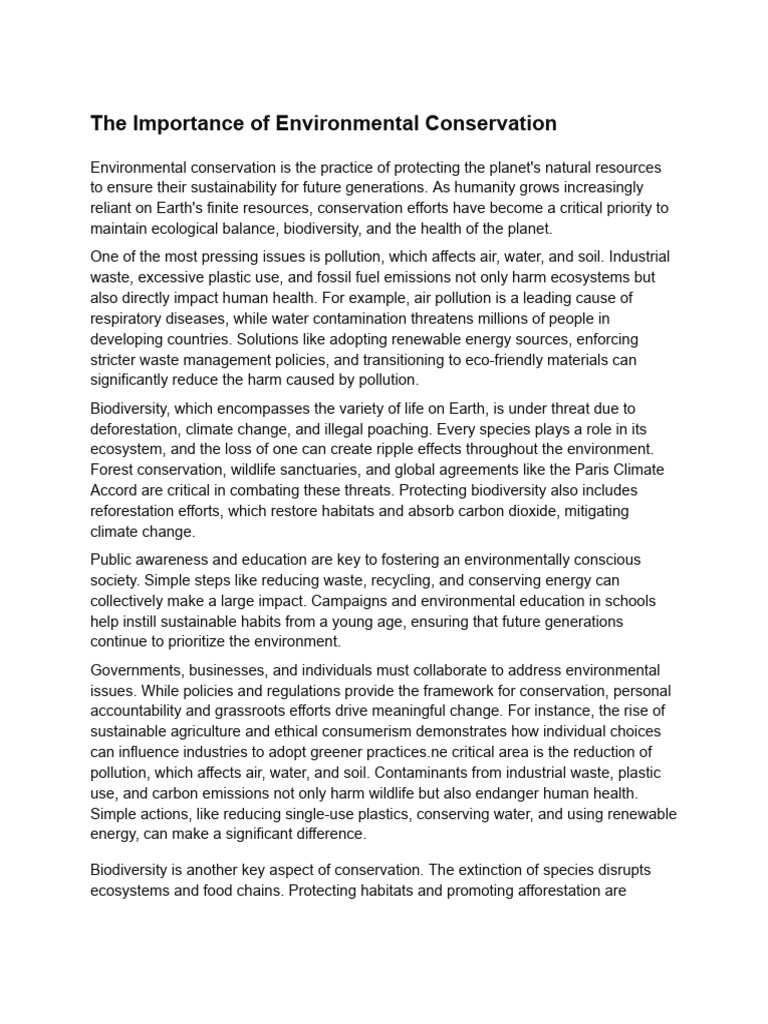 The Importance of Environmental Conservation | PDF | Conservation ...