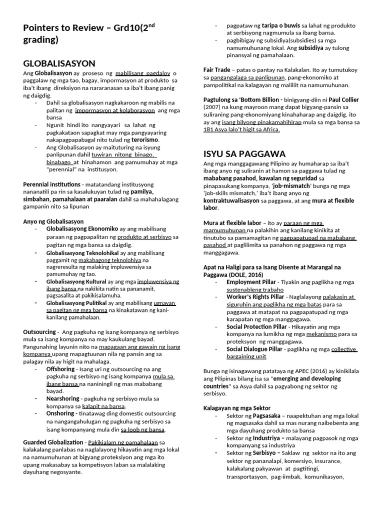 Pointers To Review Grd10 2nd | PDF