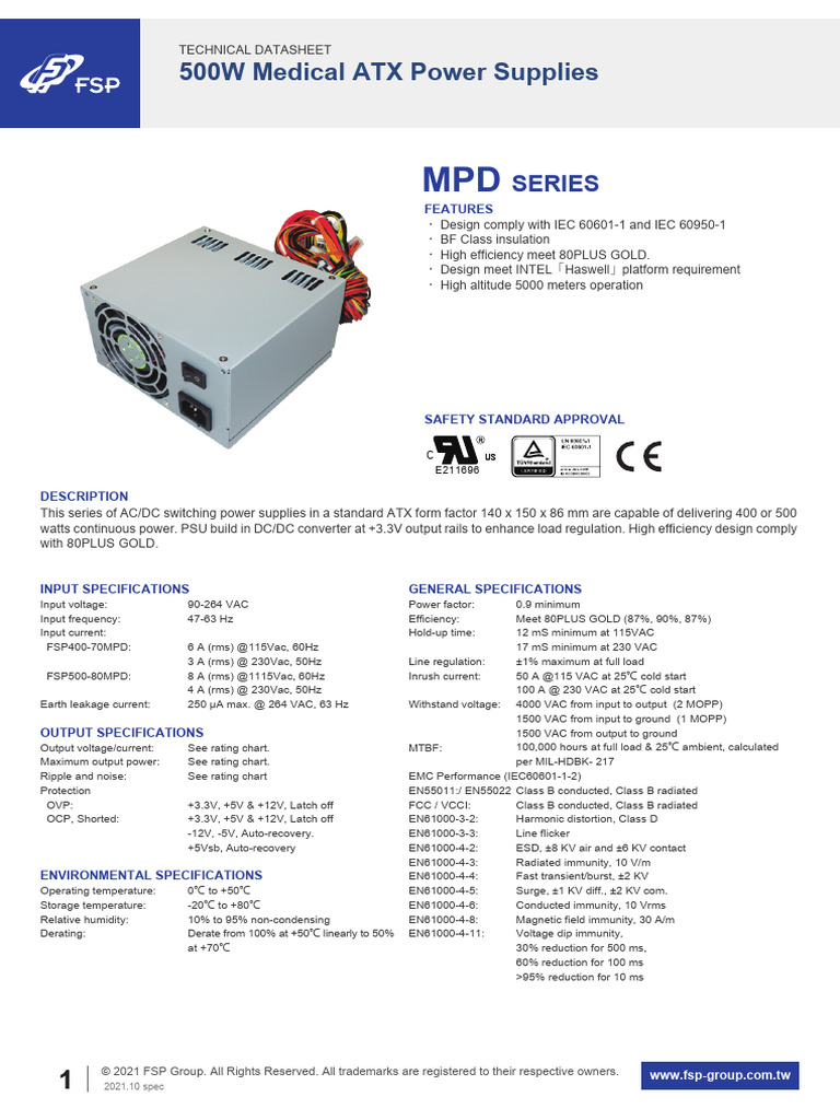 FSP400-70MPD - Datasheet Power Supply | PDF | Alternating Current ...