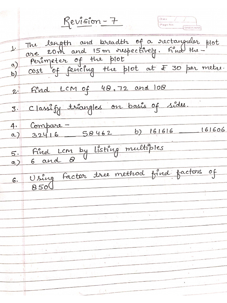 Mathematics Revision Worksheet 7 Pdf