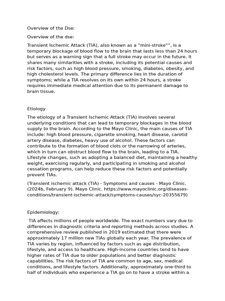 Overview of The DSE | PDF | Stroke | Ischemia