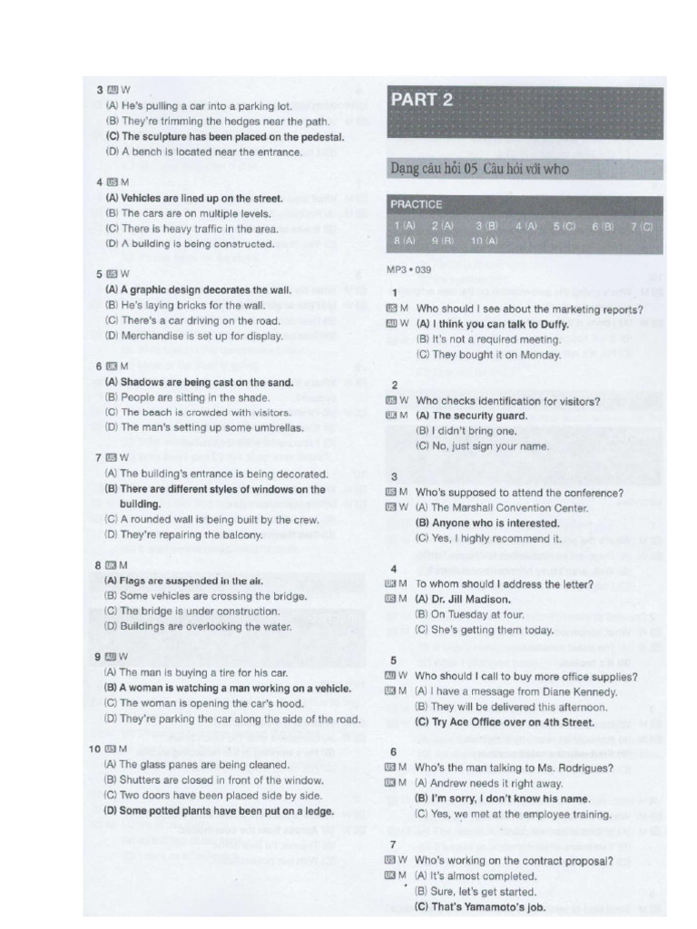 Key and Script TOEIC LISTENING B New Format Part 2 | PDF