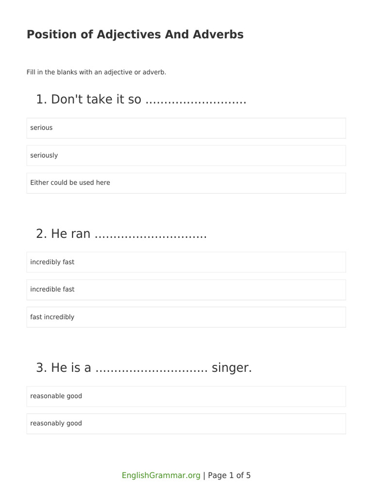 Position of Adjectives and Adverbs | PDF