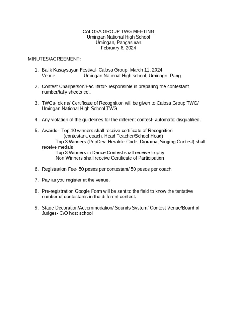 TWG Calosa Group Meeting 1 | PDF