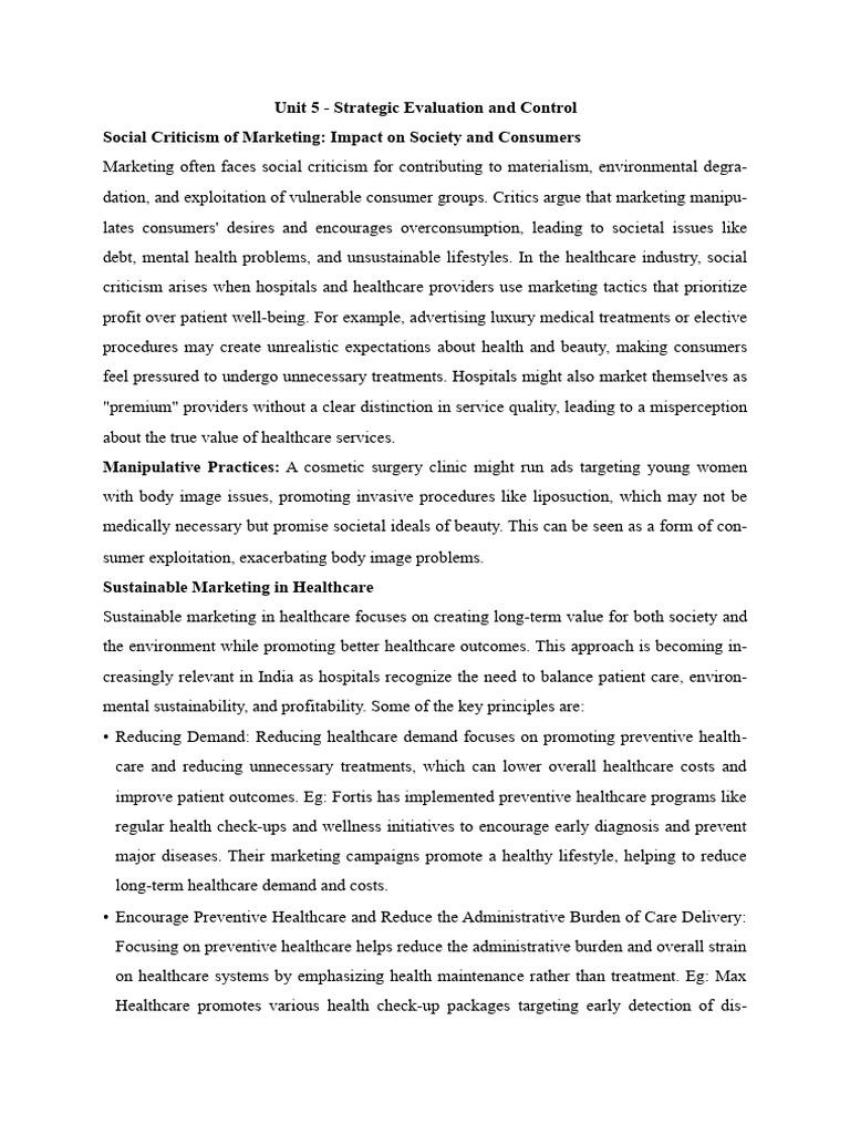 Unit 5 - Notes - Strategic Management | PDF | Health Care | Sustainability