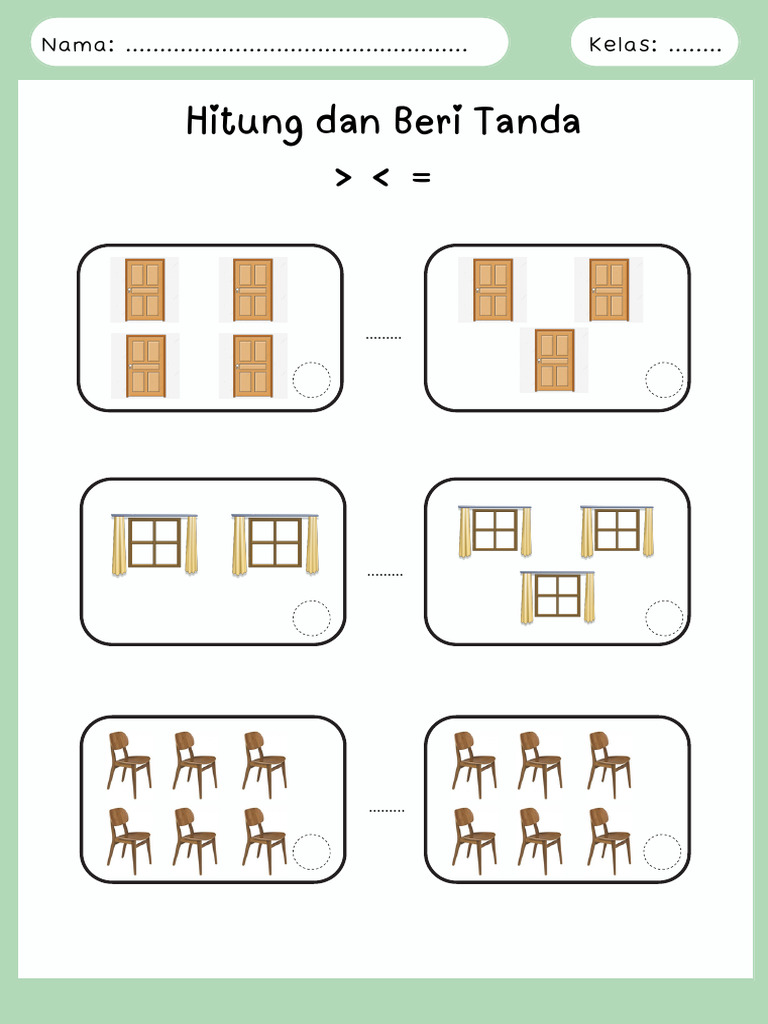 Lembar Kerja TK Hitung Dan Tanda Lebih Kurang Sama | PDF