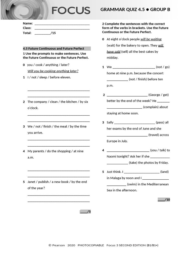 Focus3 2E Grammar Quiz Unit4 5 GroupB | PDF | Linguistic Morphology | Syntax