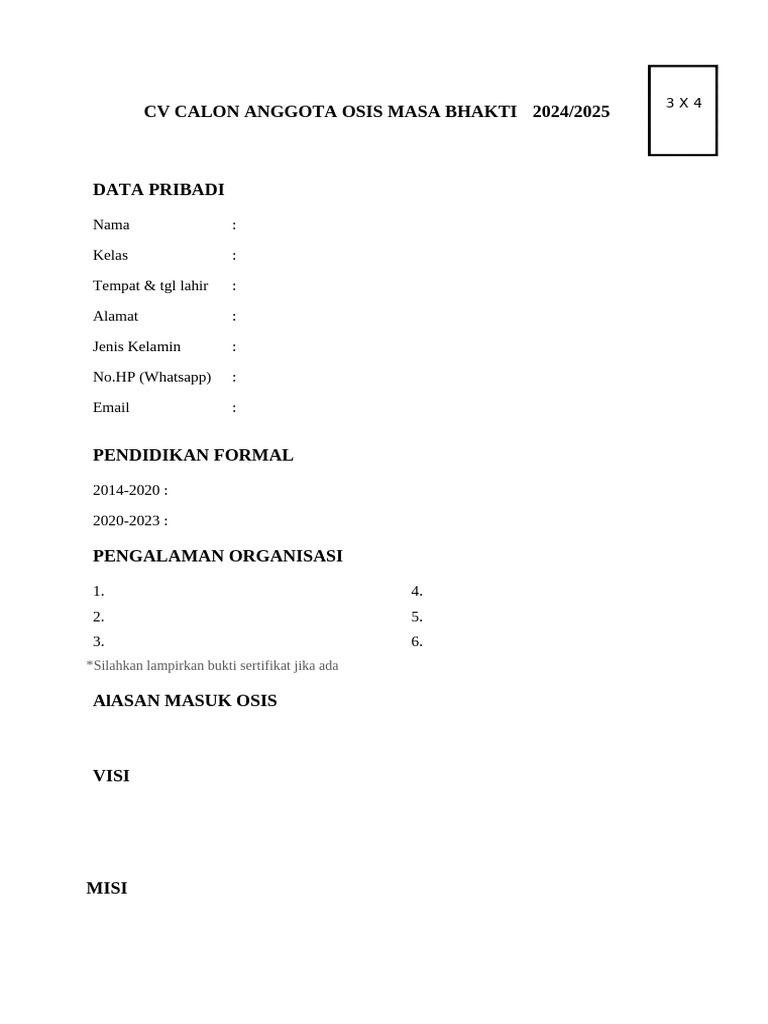 CV Calon Anggota Osis 2024 - 2025 | PDF