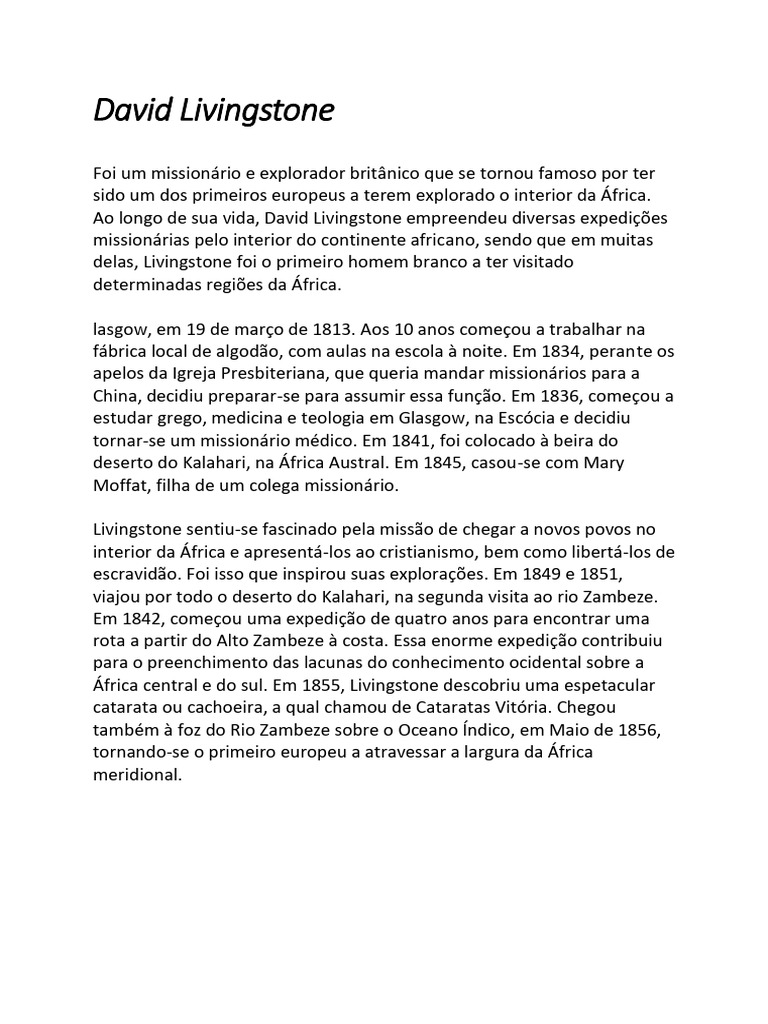 Biografia de David Livingstone | PDF