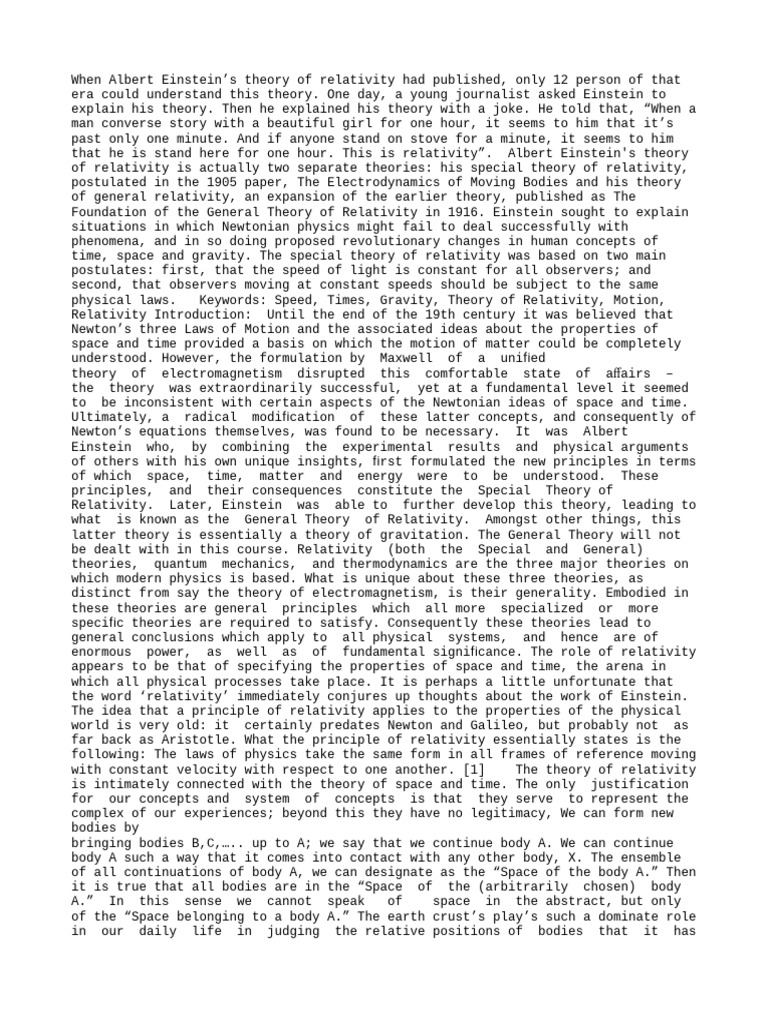 Research Paper On Theory of Relativity | PDF | Special Relativity ...