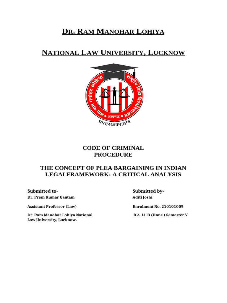 CRPC Project VTH Semester - 210101009 | PDF | Plea Bargain | Plea