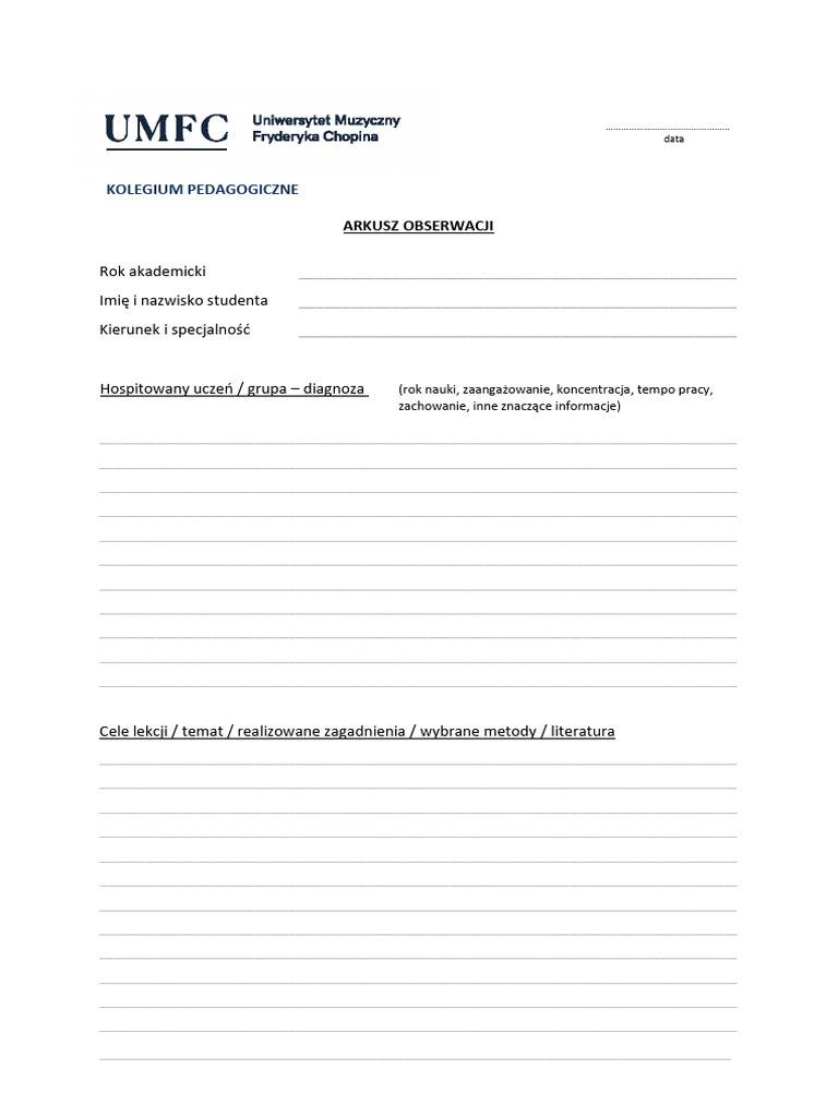 Arkusz Obserwacji | PDF