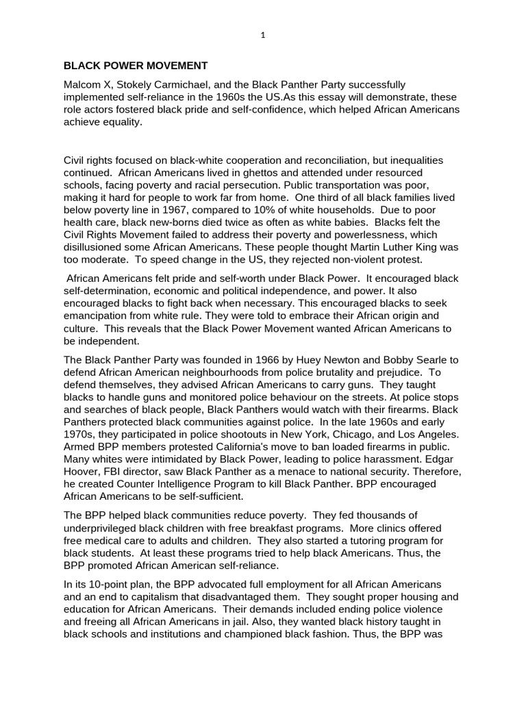 Black Power Movement Essay Shortened | PDF | Black Panther Party ...