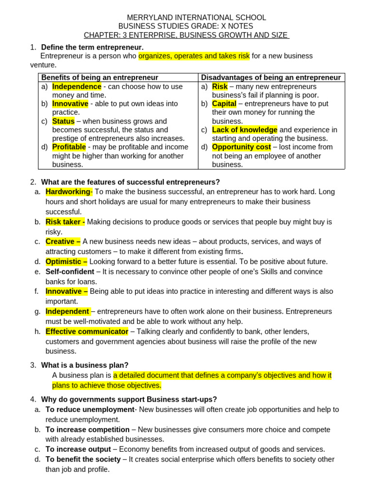 Chapter 3 Igcse Notes | PDF | Entrepreneurship | Startup Company
