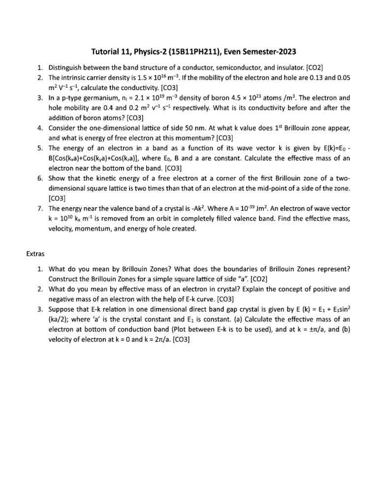 Tutorial Sheet 11 | PDF