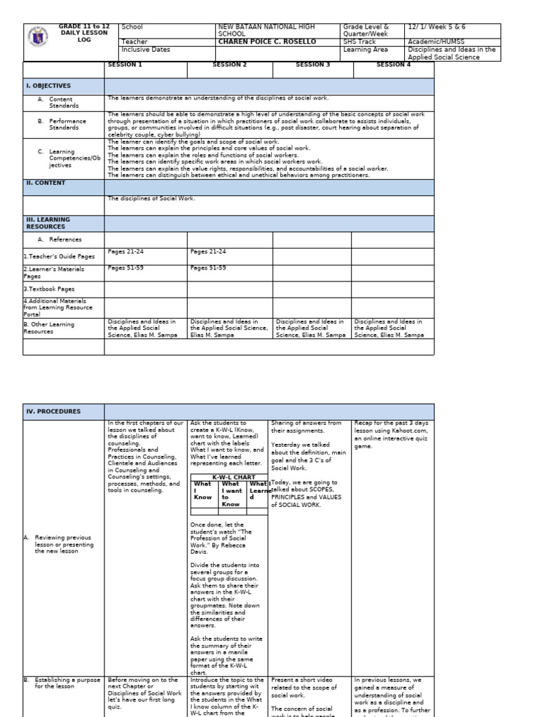 DIASS - Q1 WEEK 5 & 6 The Disciplines of Social Work - WEEK 6 Professionals and Practitioners in ...