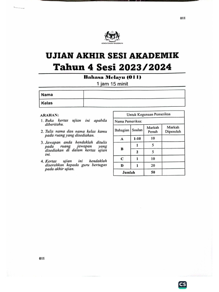 Uasa BM Tahun 4 | PDF