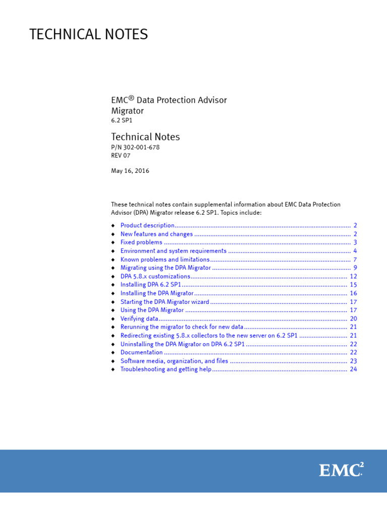 Data Protection Advisor 6.2 SP1 Migrator Technical Notes | PDF ...