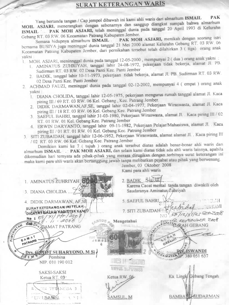 Surat Keterangan Waris | PDF