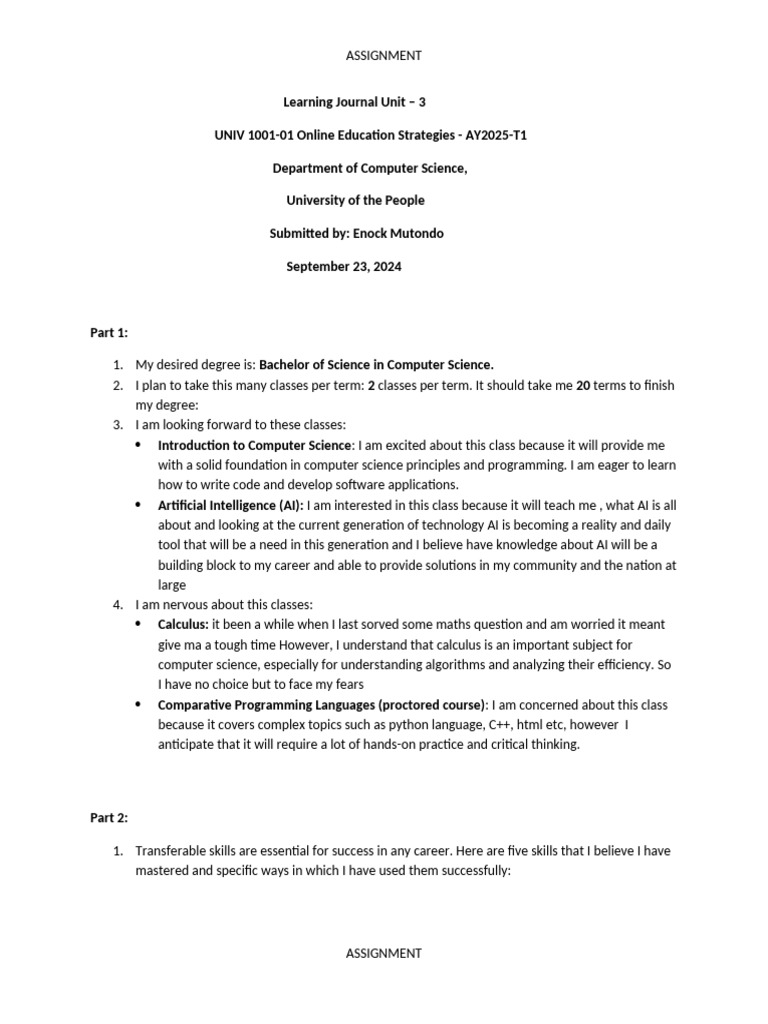 Aspiring Computer Scientist's Journey | PDF | Critical Thinking ...