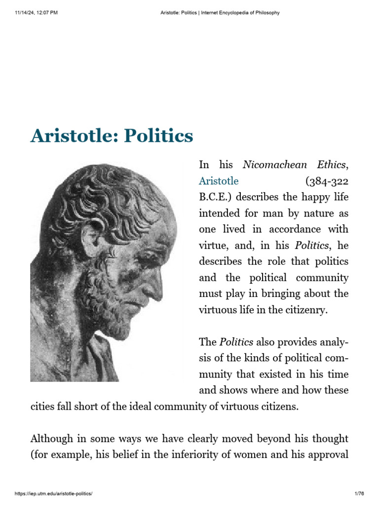 Aristotle - Politics - Internet Encyclopedia of Philosophy | PDF ...