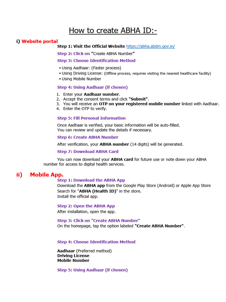 How To Create ABHA ID | PDF | Mobile App | Identity Document