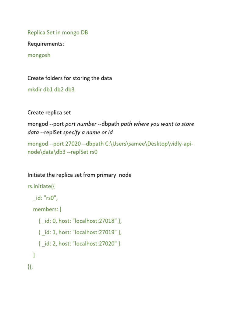 MongoDB Replica Set Setup Guide | PDF