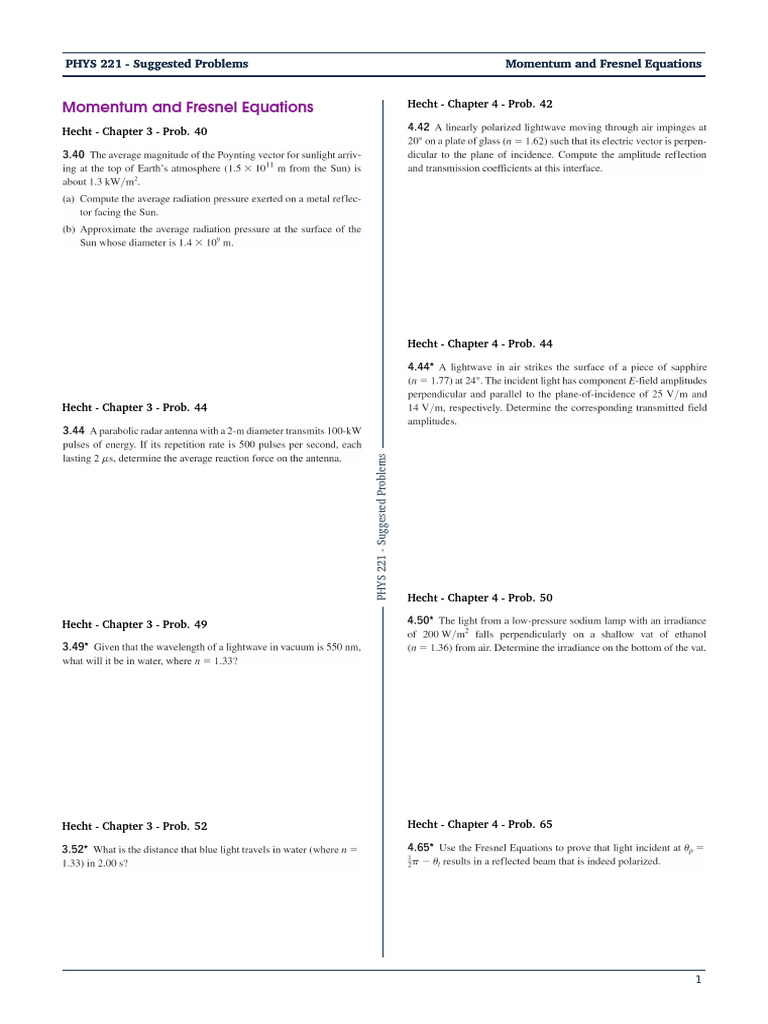 Momentum Fresnel Equations | PDF