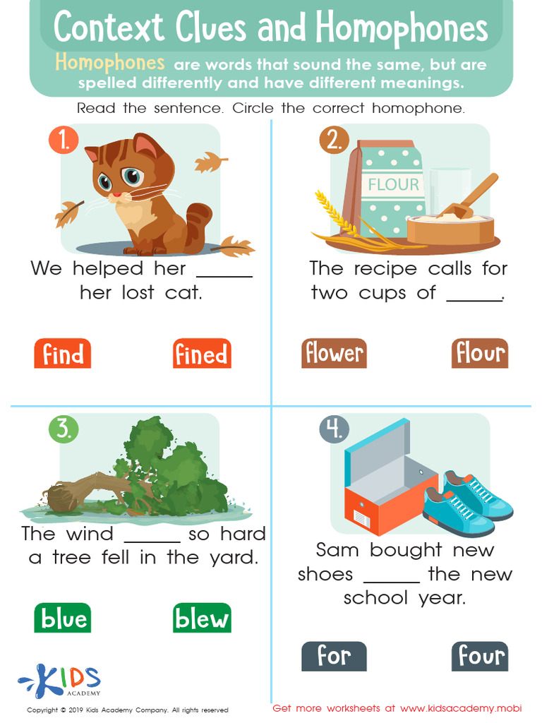 Grade 2 Context Clues and Homophones Worksheet | PDF