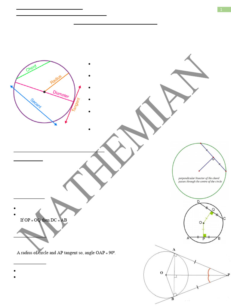 Circle Properties | PDF | Circle | Angle