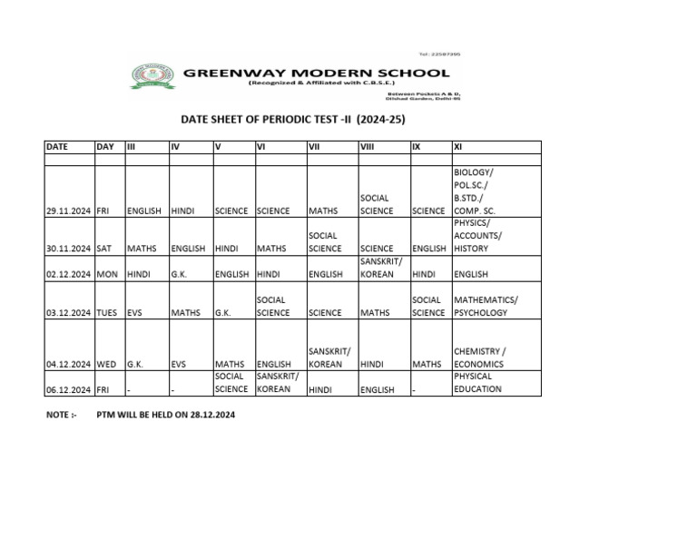 New PT II Date Sheet | PDF