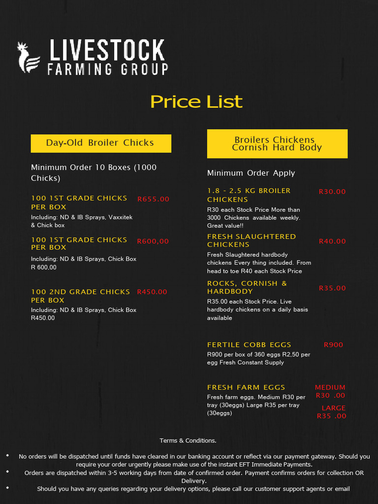 Poultry Price List and Orders | PDF | Chicken | Broiler