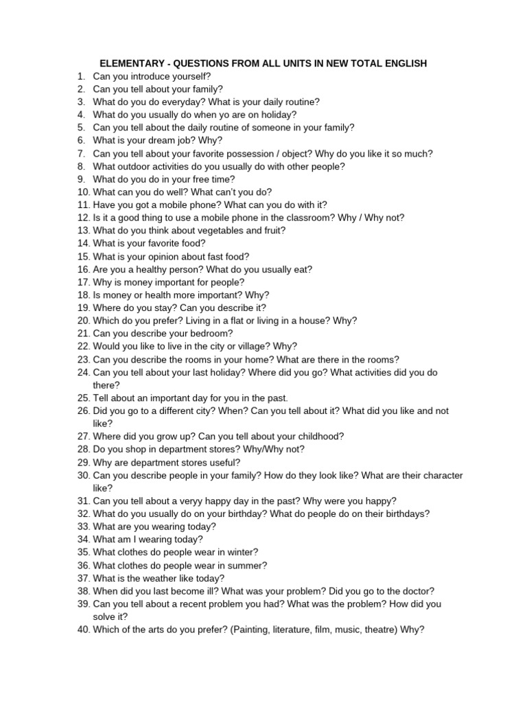 70 Questions Conversation | PDF