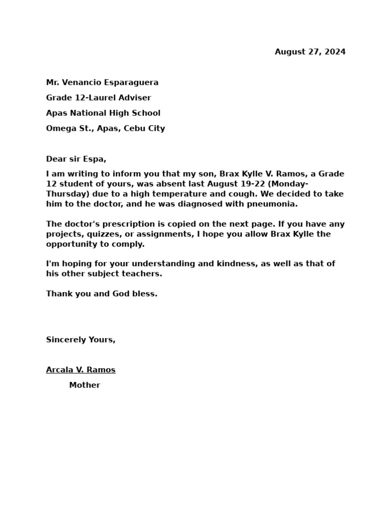 Excuse Letter | PDF