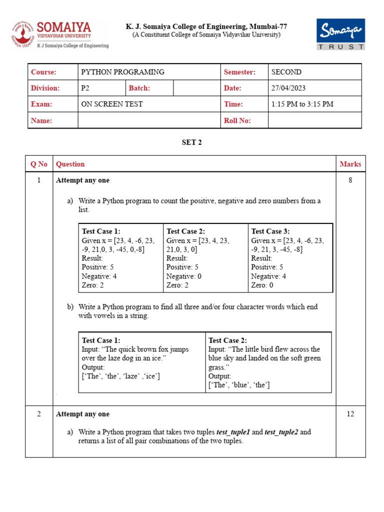 P2 SET2 Question PP 2022-23 | PDF | Computer Programming | Computer Engineering