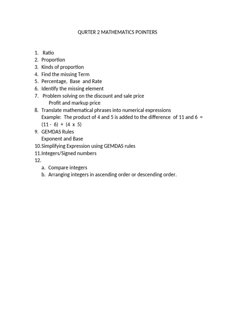 Qurter 2 Mathematics Pointers | PDF