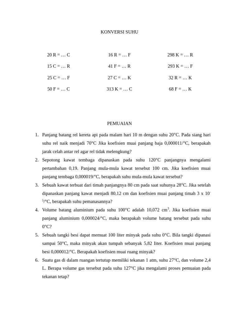 Latihan Soal Suhu Dan Pemuaian | PDF