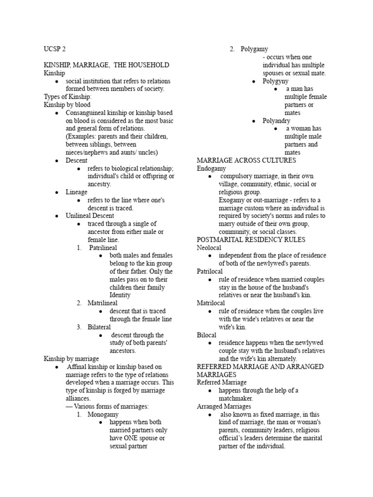 Ucsp Reviewer | PDF | Marriage | Kinship