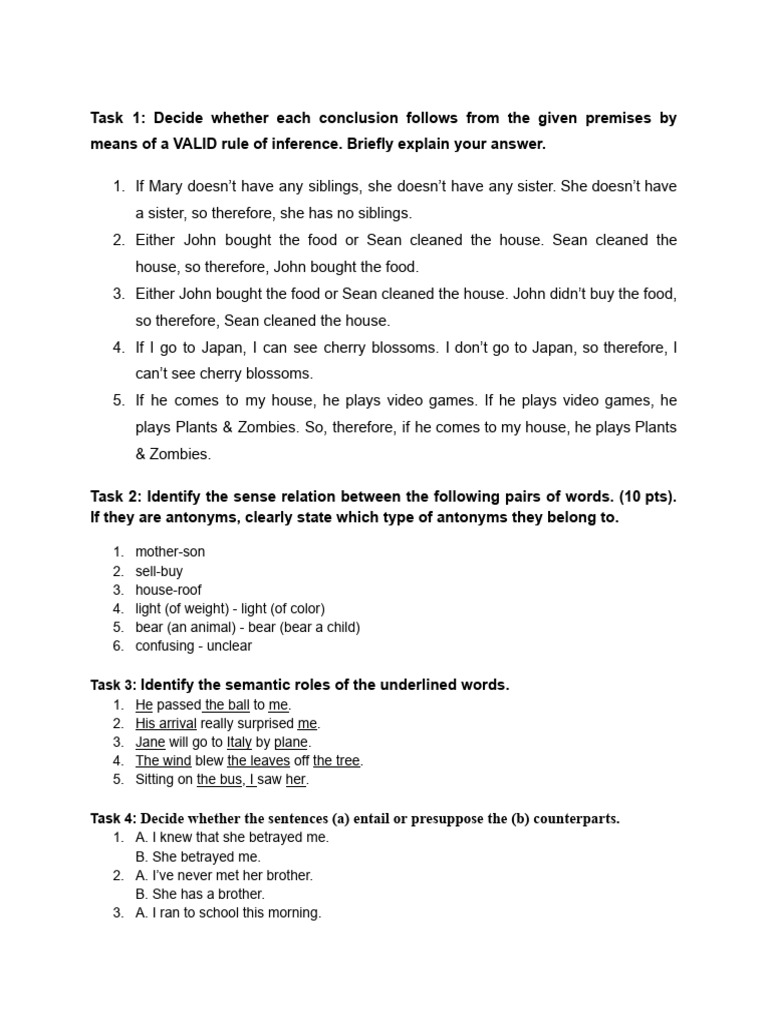 Logic and Semantics Exercises | PDF | Semantics | Logic