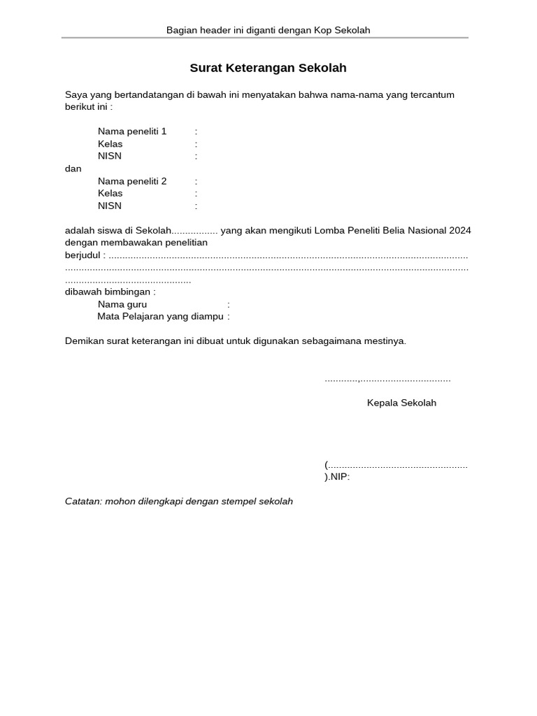 LPB NASIONAL 2024 - Surat Keterangan Sekolah | PDF