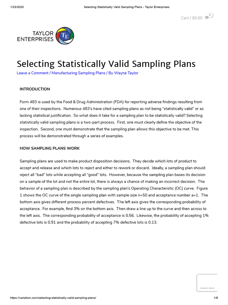 Selecting Statistically Valid Sampling Plans - Taylor Enterprises ...