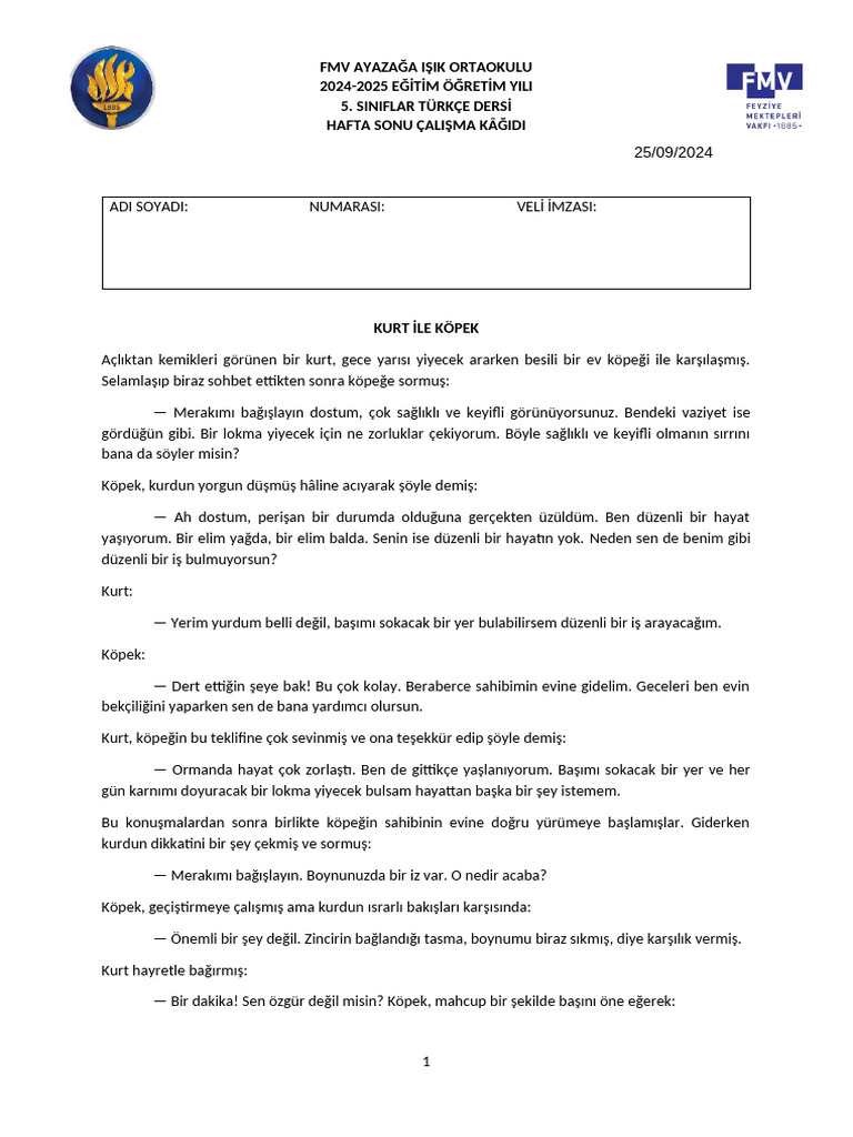 5.sinif Hafta Sonu Odevi | PDF