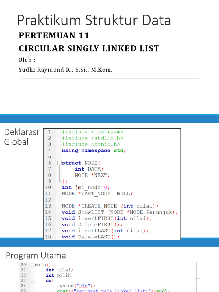 Praktikum Struktur Data - Pertemuan 11 - Circular Singly Linked List | PDF