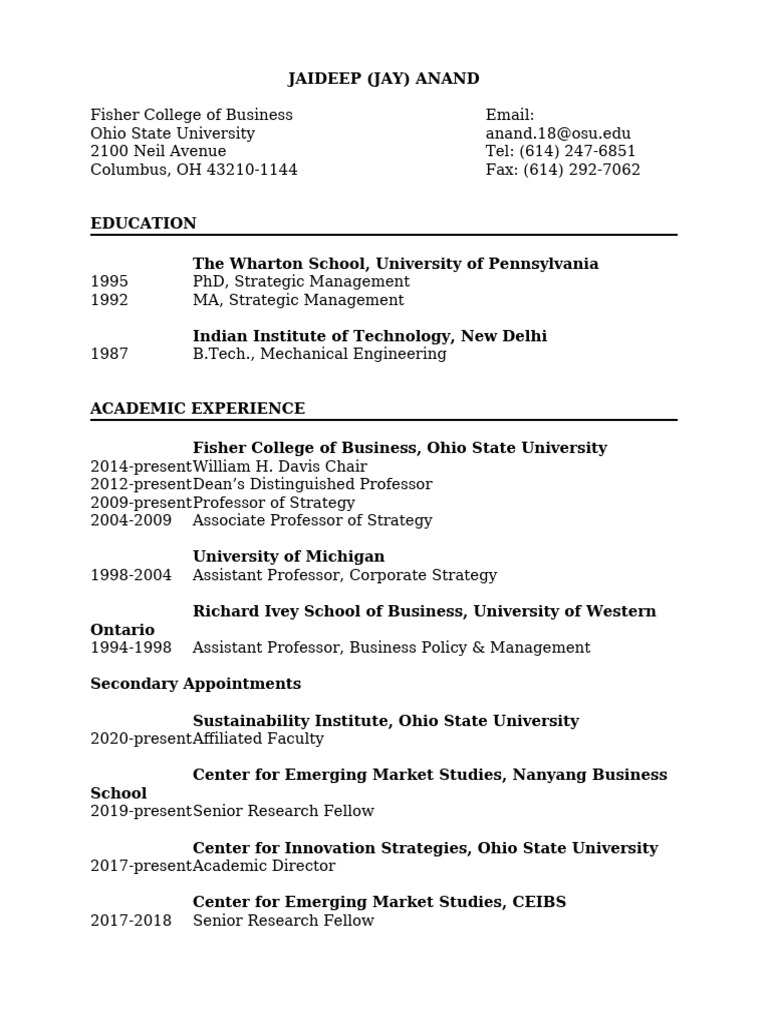 Anand Jay CV | PDF | Strategic Management | Mergers And Acquisitions
