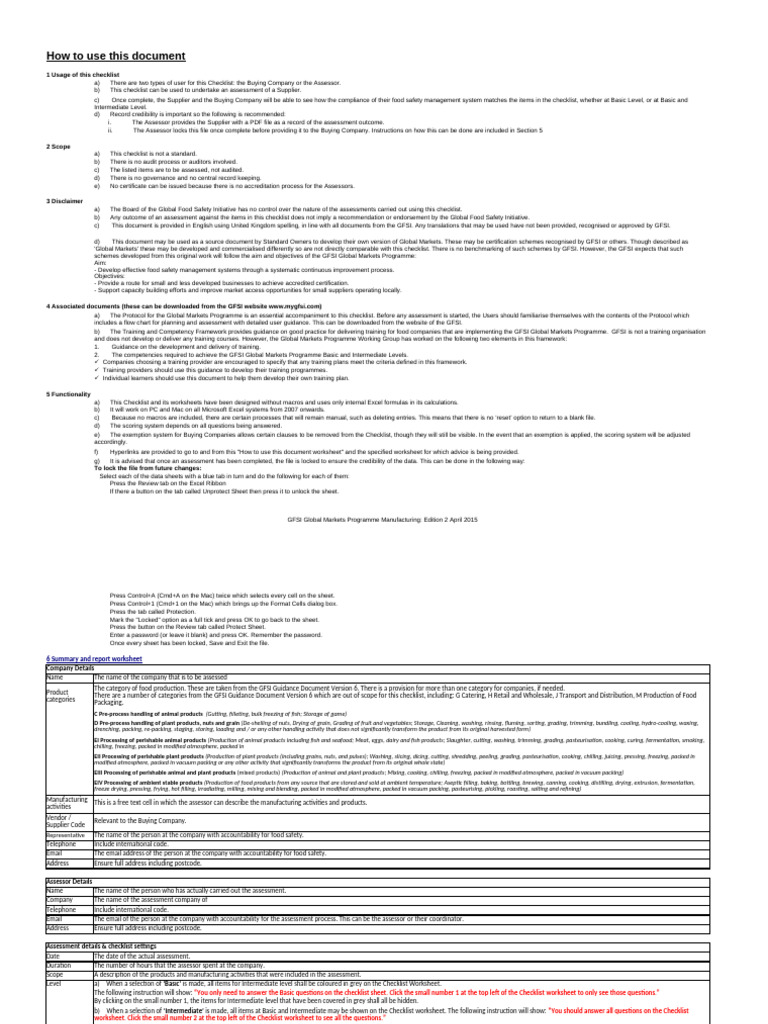 GFSI Basic and Intermediate Level Checklist | PDF | Food Safety | Hygiene