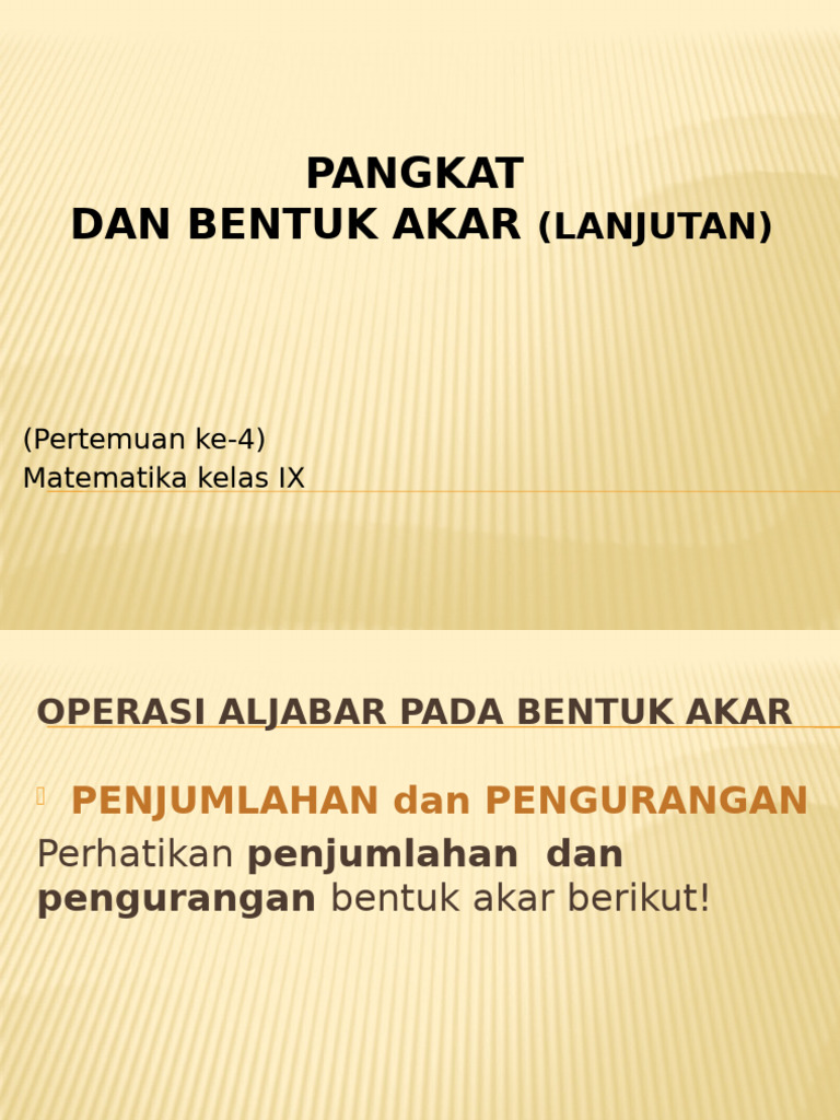 Operasi Aljabar Bentuk Akar Matematika IX | PDF