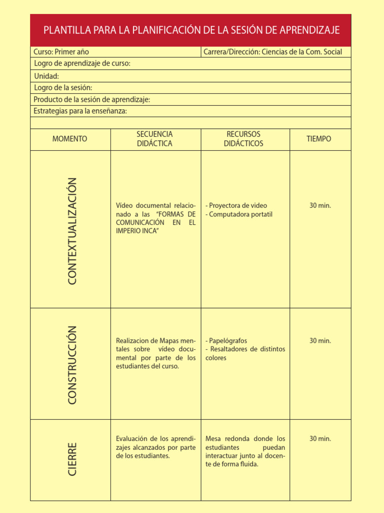Plantilla para Planificacion | PDF
