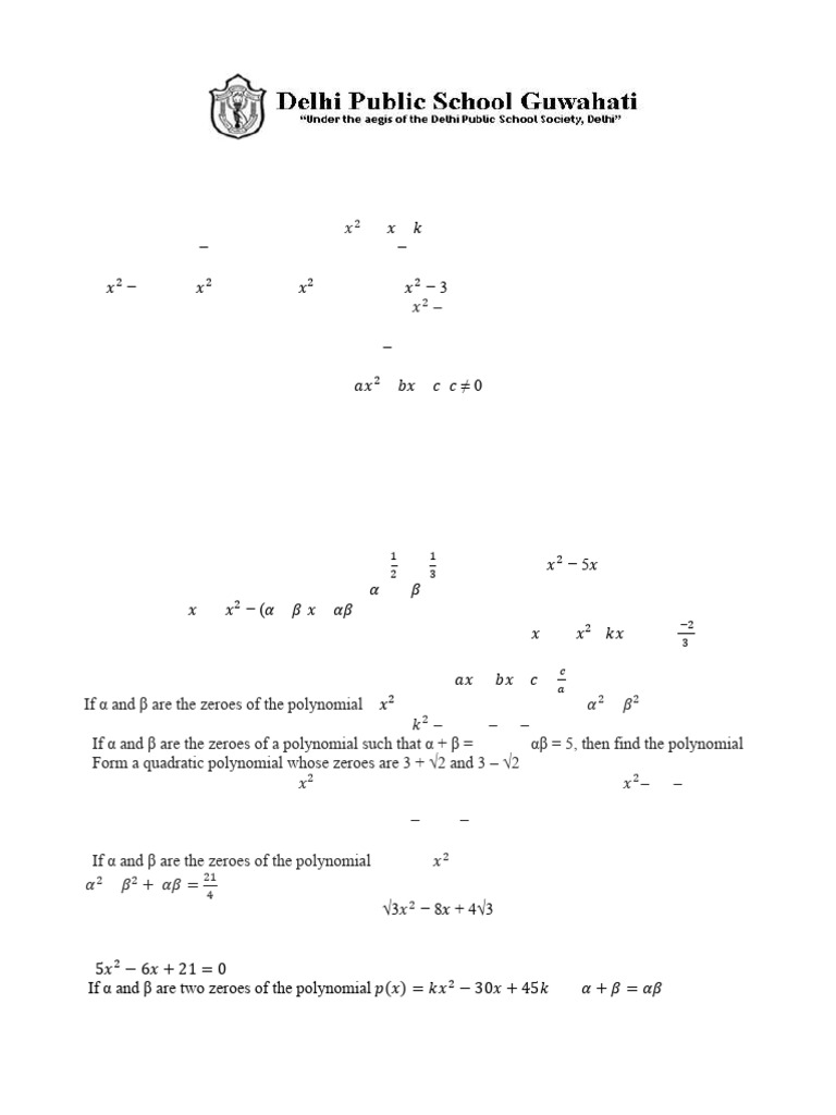 Maths Worksheet CHP 2 | PDF | Polynomial | Zero Of A Function