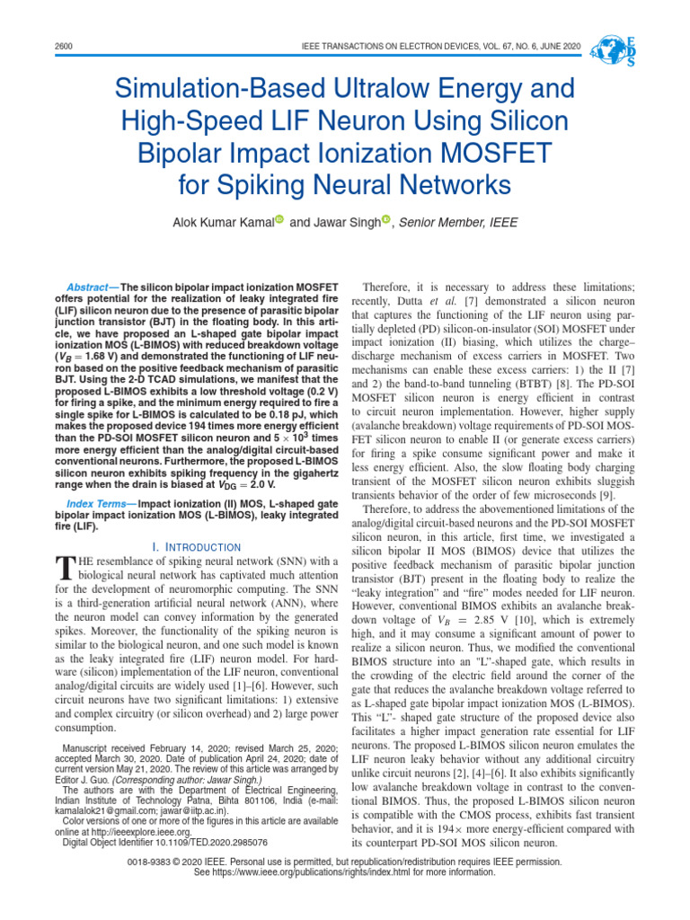 Simulation-Based Ultralow Energy and High-Speed LIF Neuron Using ... Simulation-Based Ultralow Energy and High-Speed LIF Neuron Using ...